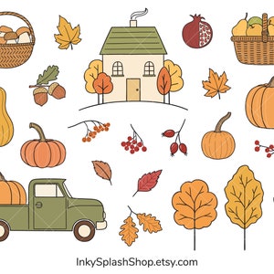 Cozy Autumn Clip Art Fall Leaves, Pumpkins Doodles Harvest Season ...