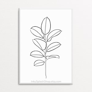 Ficus Elastica One Line Drawing. Rubber Plant Leaves Printable Wall Art ...