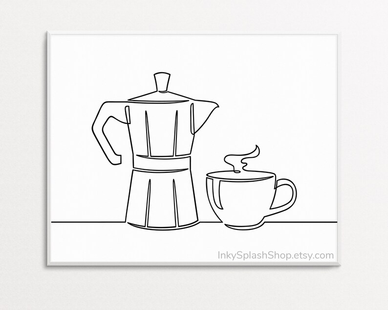 Coffee Line Art Printable Moka Pot and Cup Continuous Line Drawing ...