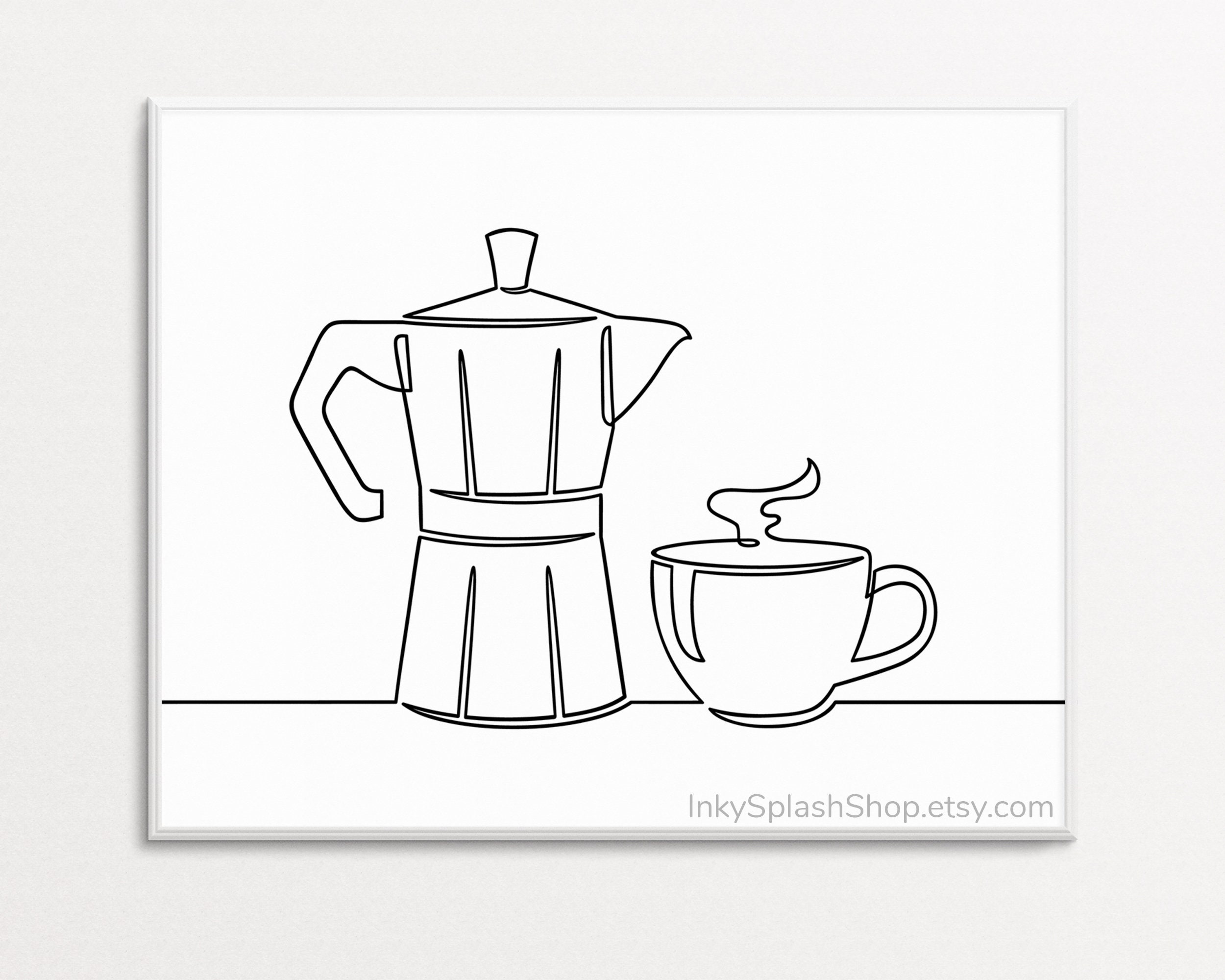 Coffee Line Art Printable Moka Pot and Cup Continuous Line Drawing ...