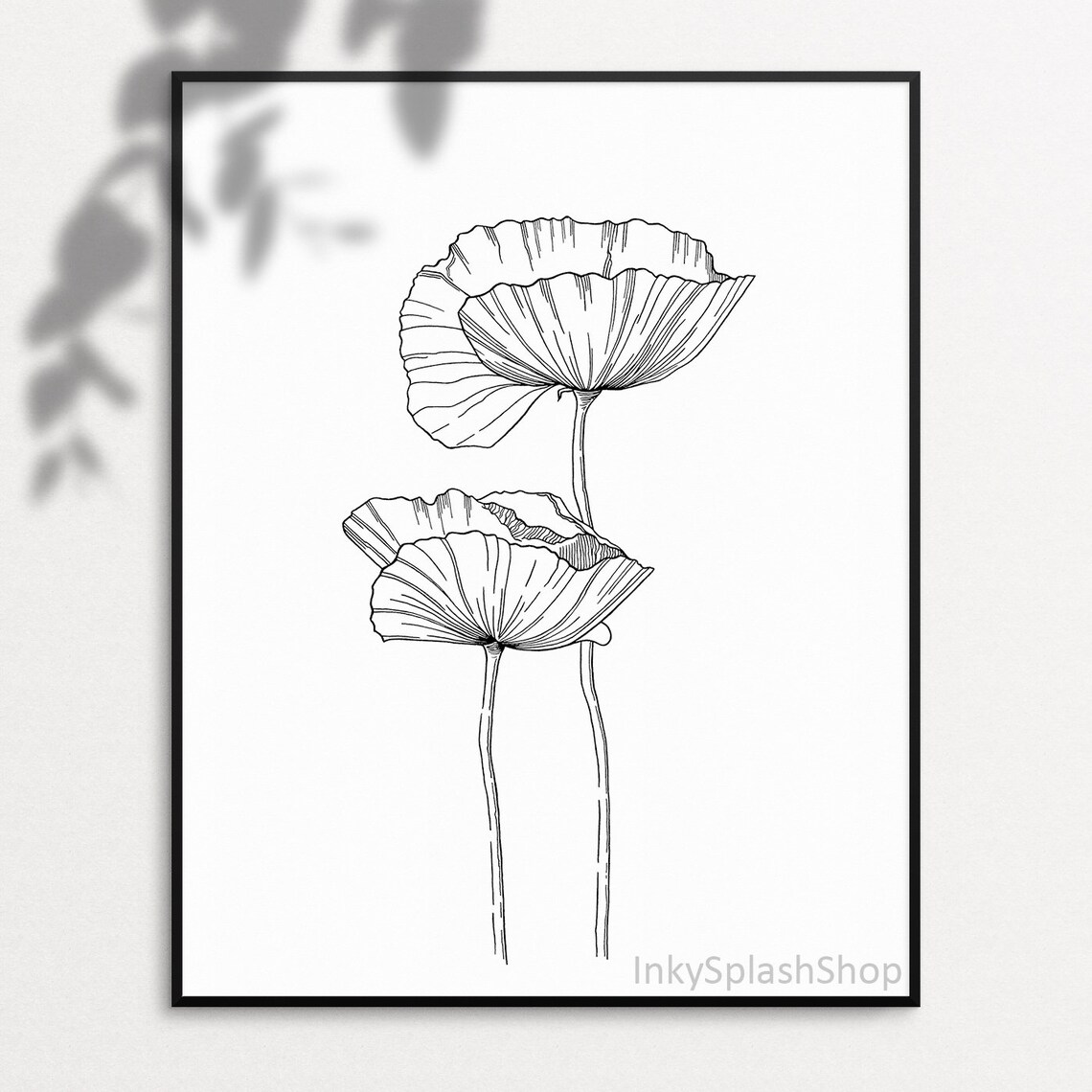 Poppies Art Print Two Poppy Flowers Ink Drawing Printable - Etsy