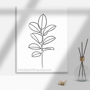 Ficus Elastica One Line Drawing. Rubber Plant Leaves Printable Wall Art ...