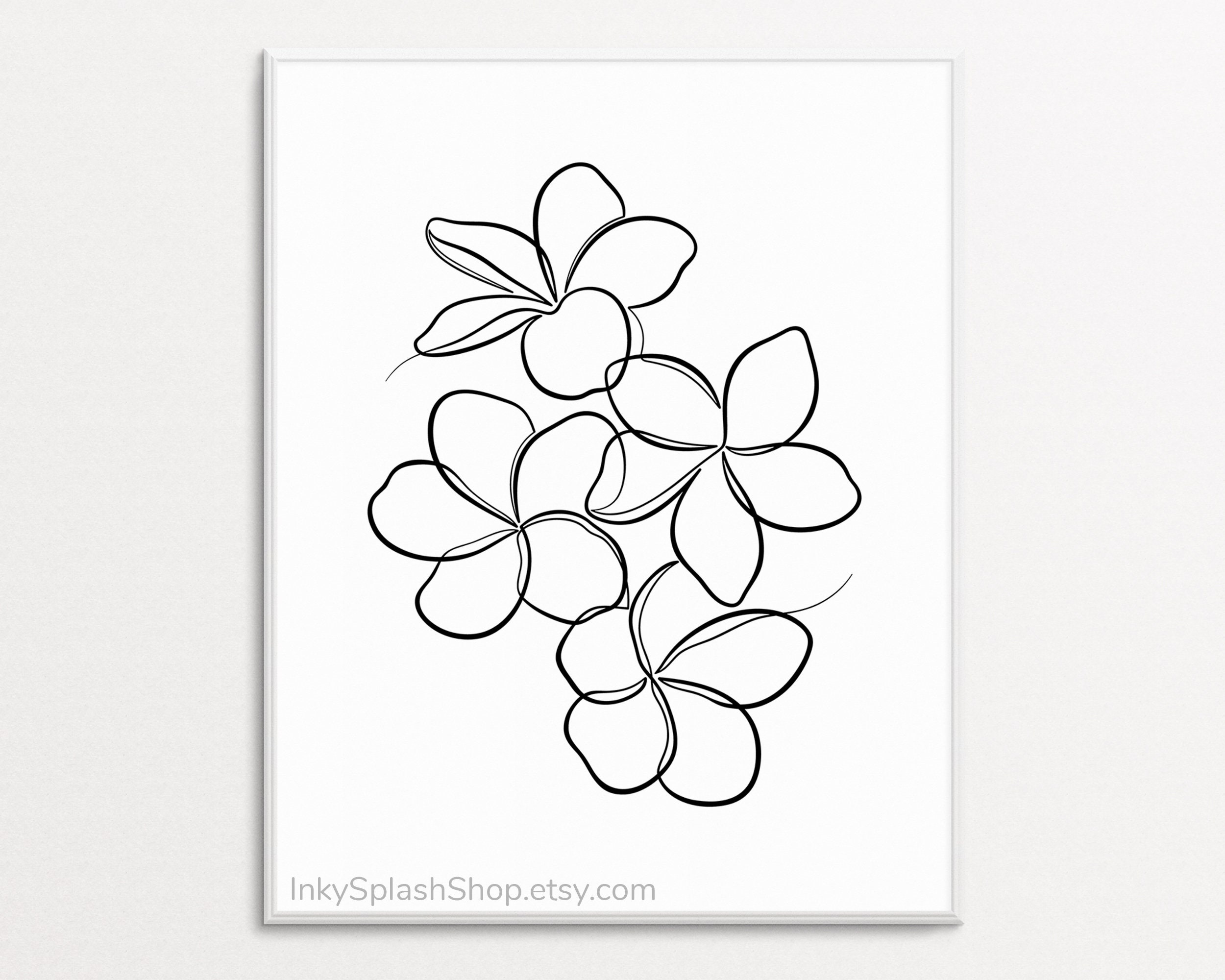 Plumeria One Line Drawing Minimalist Frangipani Flowers Print Black and ...