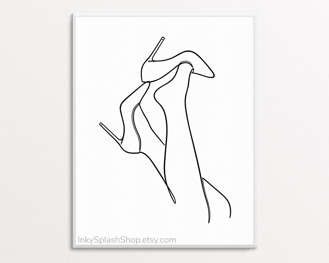 Woman Legs Print Taking off High Heels Single Line Drawing Female Body ...