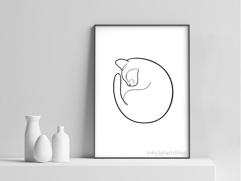 Sleeping Cat One Line Art Printable Minimalist Animal Drawing - Etsy