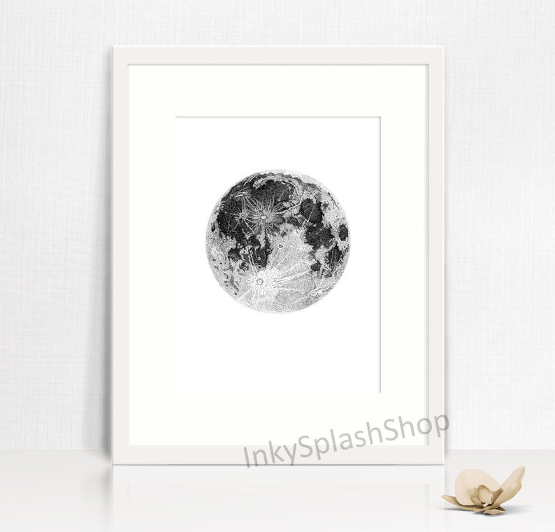 Moon Wall Art PRINTABLE Space Artwork Bedroom Decor Full Moon Ink ...