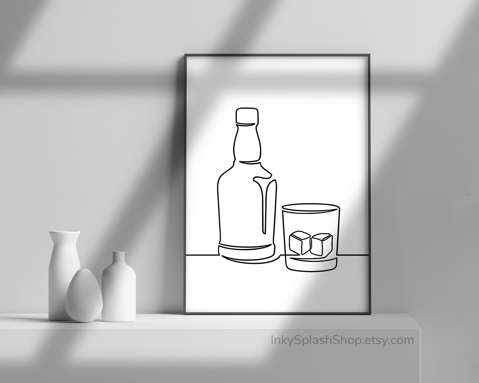 Whiskey Glass and Bottle One Line Art Printable Modern Alcohol Poster ...