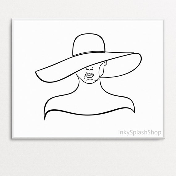 Woman in Hat One Line Drawing Abstract Female Face Printable - Etsy