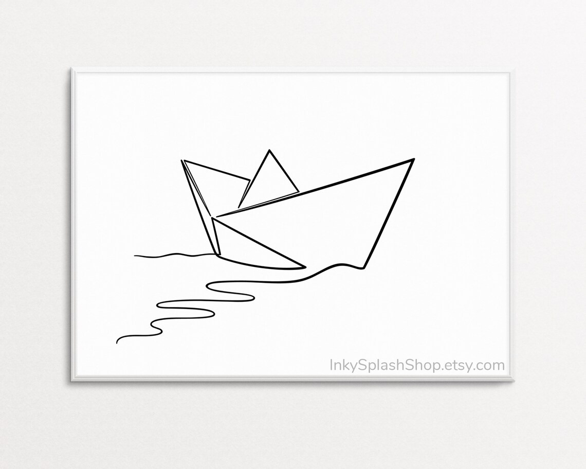 Paper Boat Line Art Printable Minimalist Origami Print Modern Kids Room ...