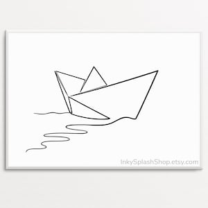Paper Boat Line Art Printable Minimalist Origami Print Modern Kids Room ...