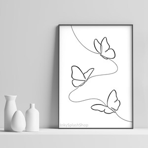 Butterfly One Line Art Printable Three Flying Butterflies - Etsy