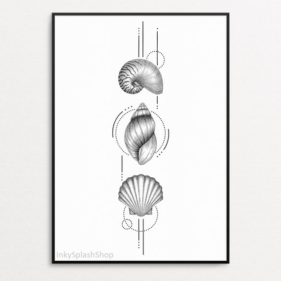 Seashells Geometric Art Printable Nautilus Conch Scallop Shell | Etsy