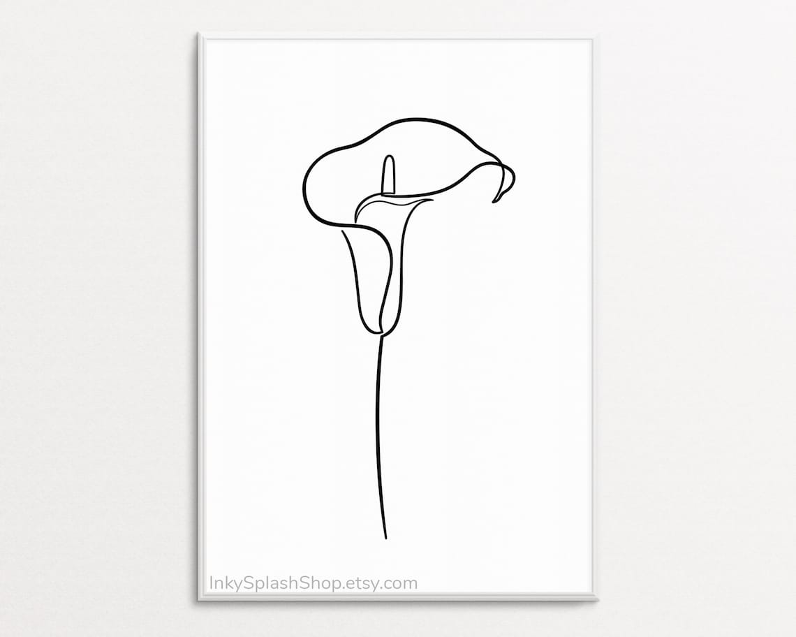 Calla Lily Flower Line Drawing Abstract Floral Wall Art Printable ...