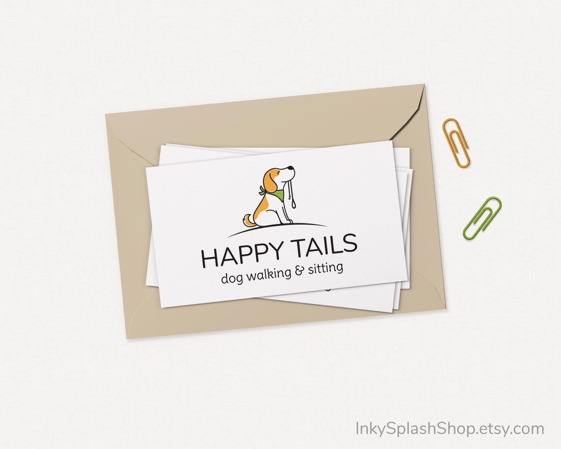 Premade Dog Logo Cute Puppy Leash Logo Customized Logo for Dog Walker ...