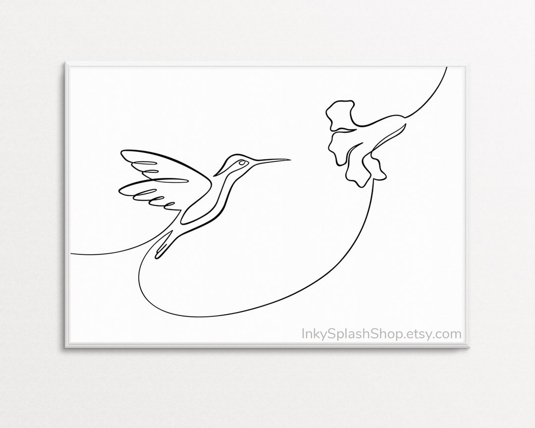 Hummingbird and Flower One Line Drawing. Tropical Bird Print. Elegant ...