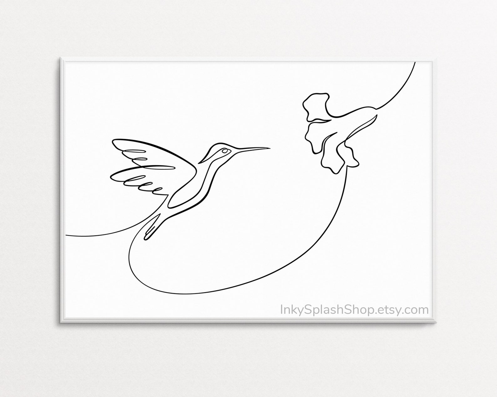 Hummingbird and Flower One Line Drawing Minimalist Printable Art ...