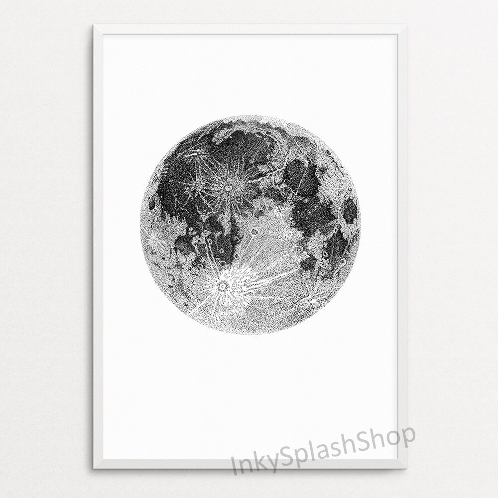 Moon Wall Art PRINTABLE Space Artwork Bedroom Decor Full Moon Ink ...