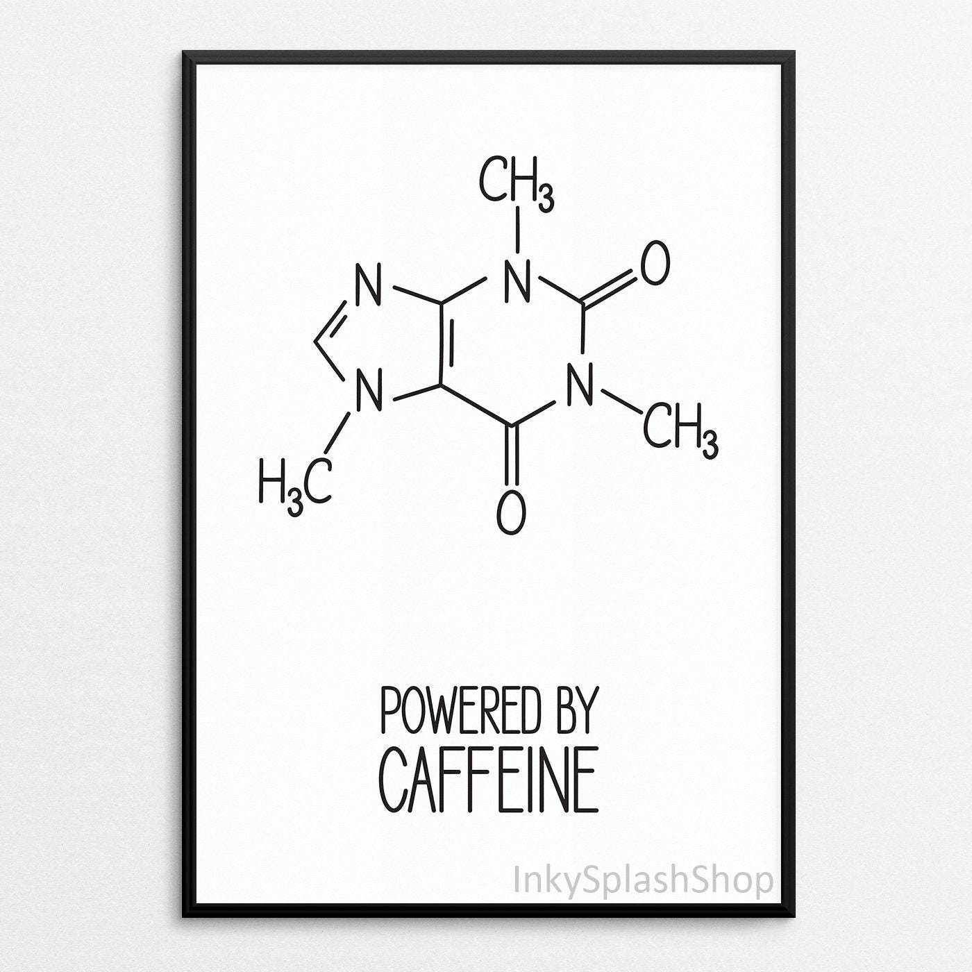 Coffee Print Powered by Caffeine Molecule Poster Kitchen Decor Nerd ...