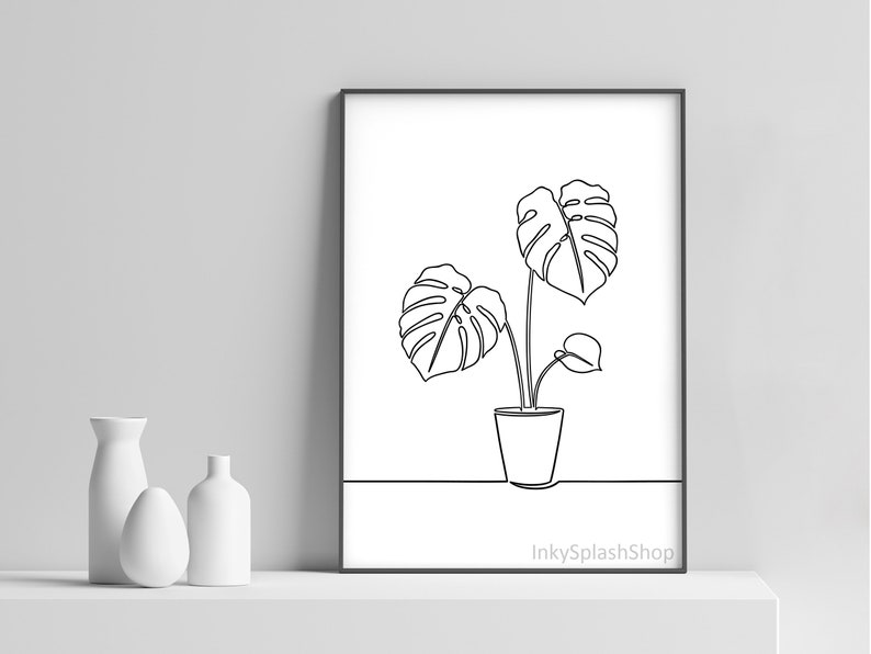Monstera Line Art Printable House Plant in Pot Minimalist - Etsy