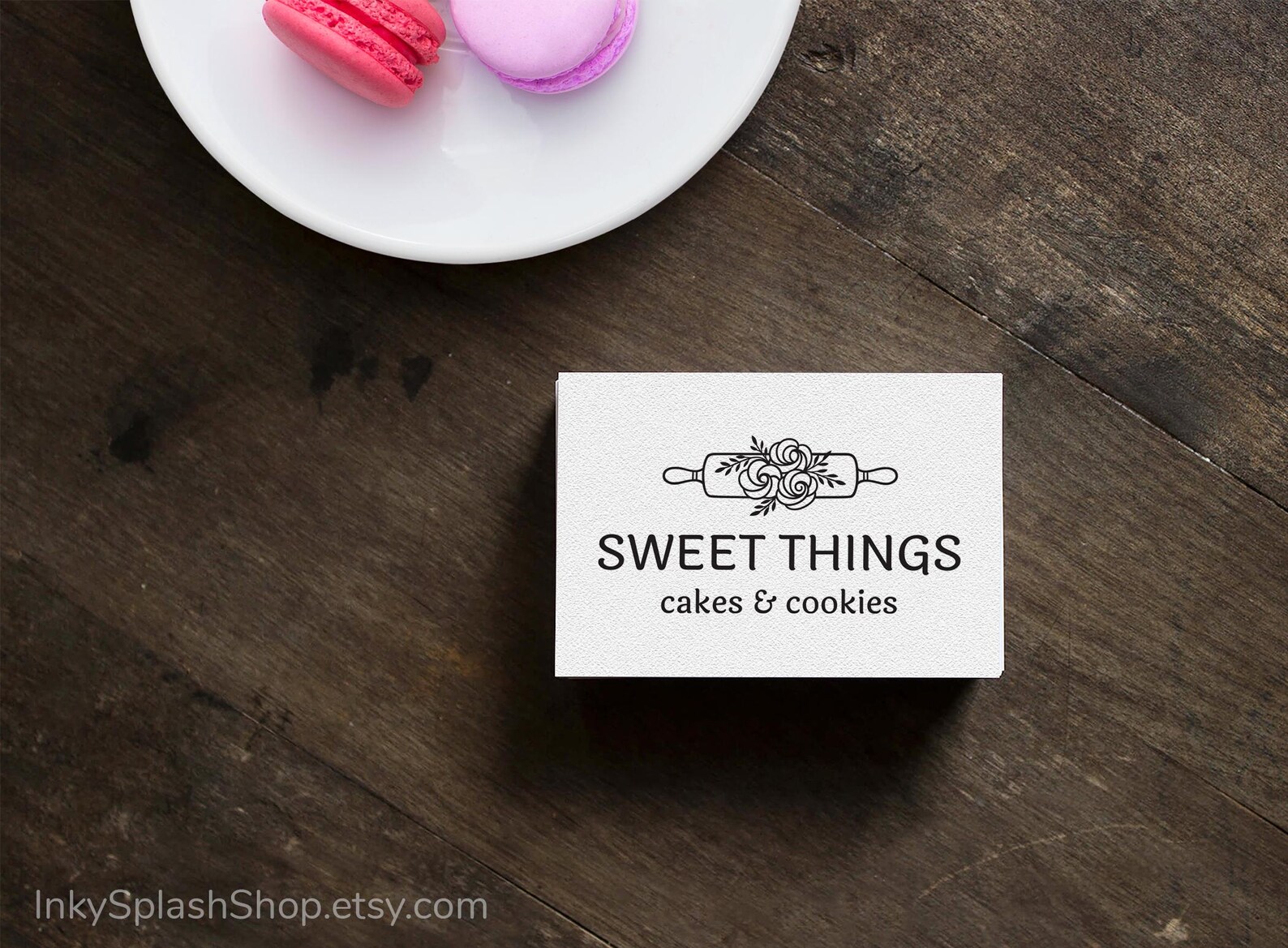 Premade Baking Logo Customized Rolling Pin Floral Logo for Bakery ...