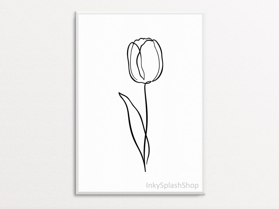 Tulip One Line Drawing Printable Simple Flower Wall Art - Etsy