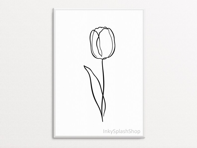 Tulip One Line Drawing Printable Simple Flower Wall Art - Etsy