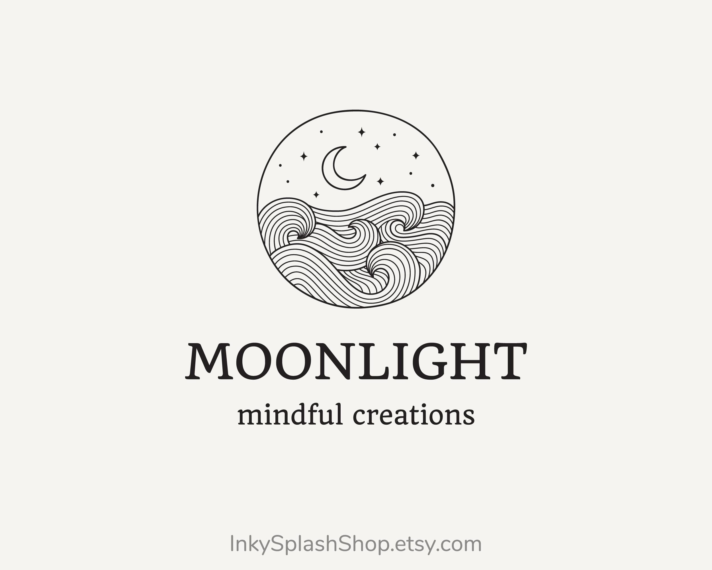 Moon and Waves Premade Logo Mystical Ocean Logo Customized Celestial ...