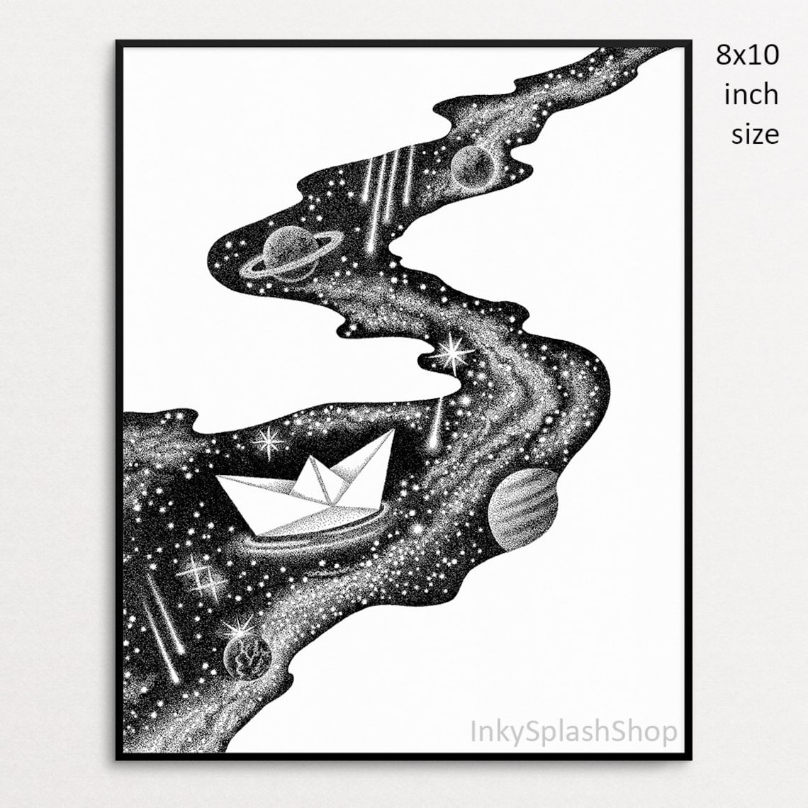Space Print Surreal Art Printable Paper Boat Stars River - Etsy