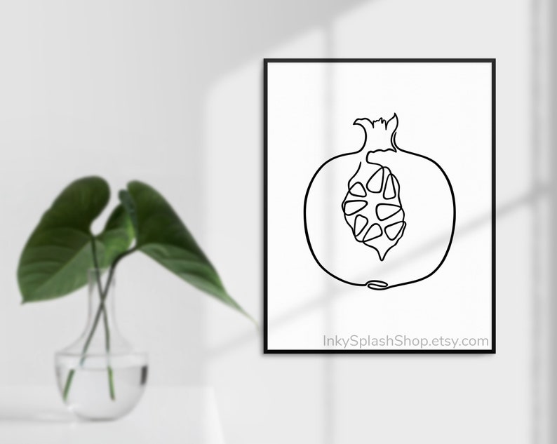 Pomegranate One Line Drawing Minimalist Fruit Print Black & White ...