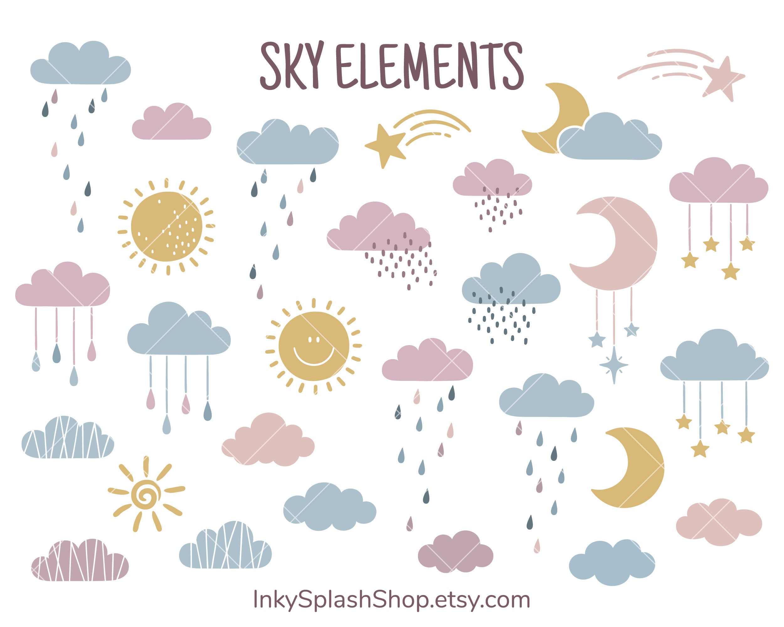 Rainbows Clip Art Bundle Sun, Moon, Clouds & Stars Doodles Cute Pastel ...
