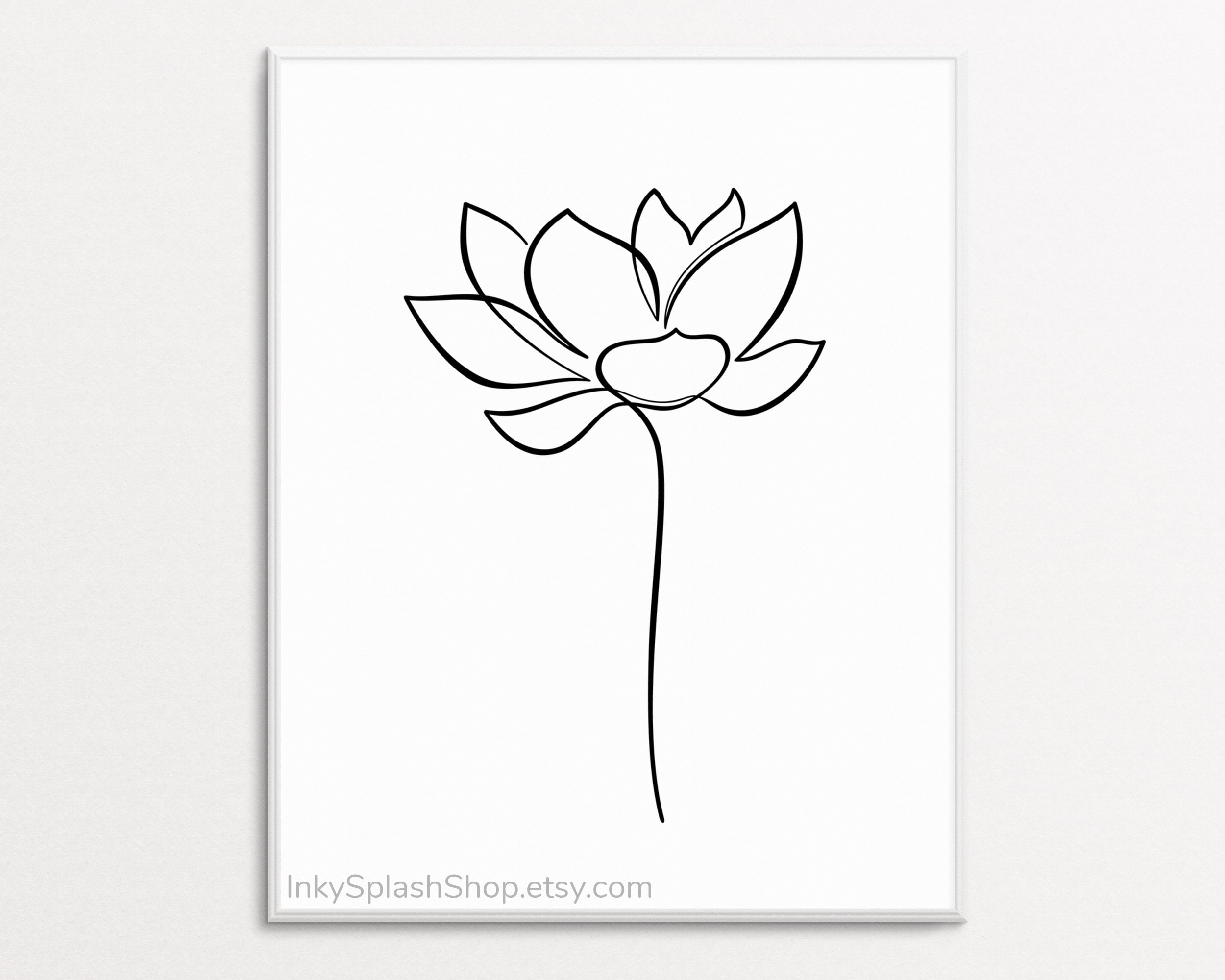 Lotus Flower One Line Art Printable Minimalist Floral Print Black ...