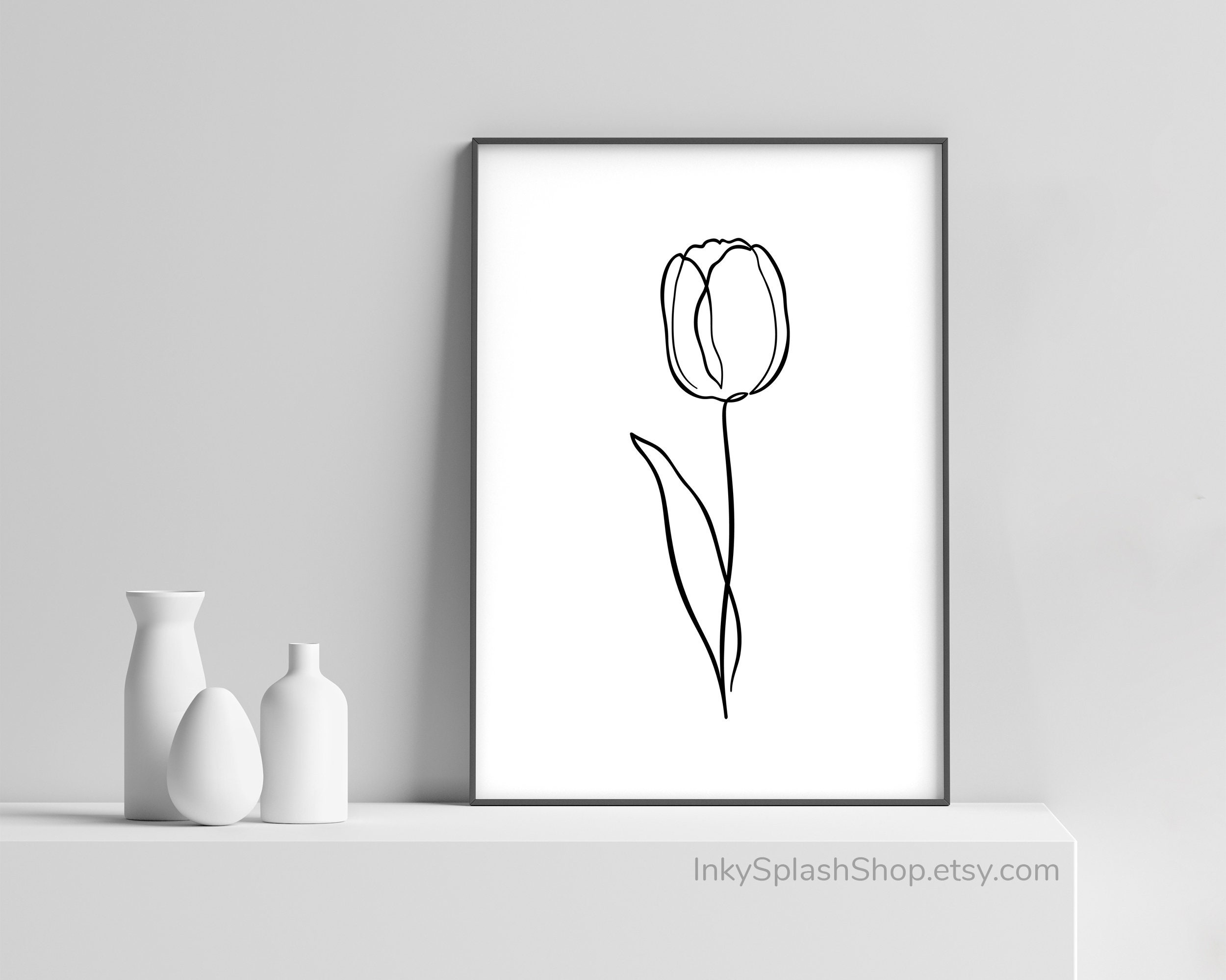 Tulip One Line Drawing Printable. Simple Flower Wall Art. Minimalist ...