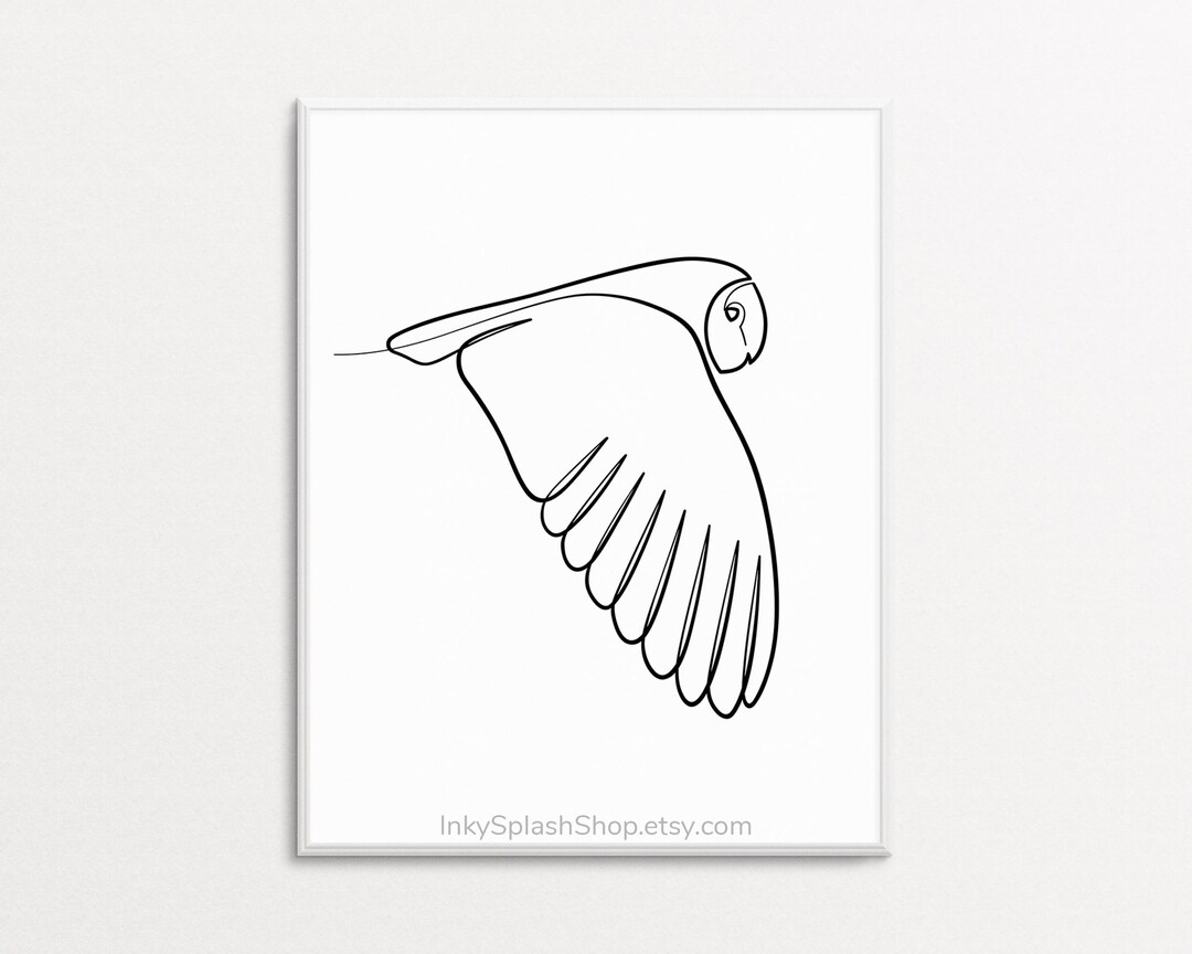 Barn Owl Line Art Print. Minimalist Bird Drawing. Modern Printable Wall ...