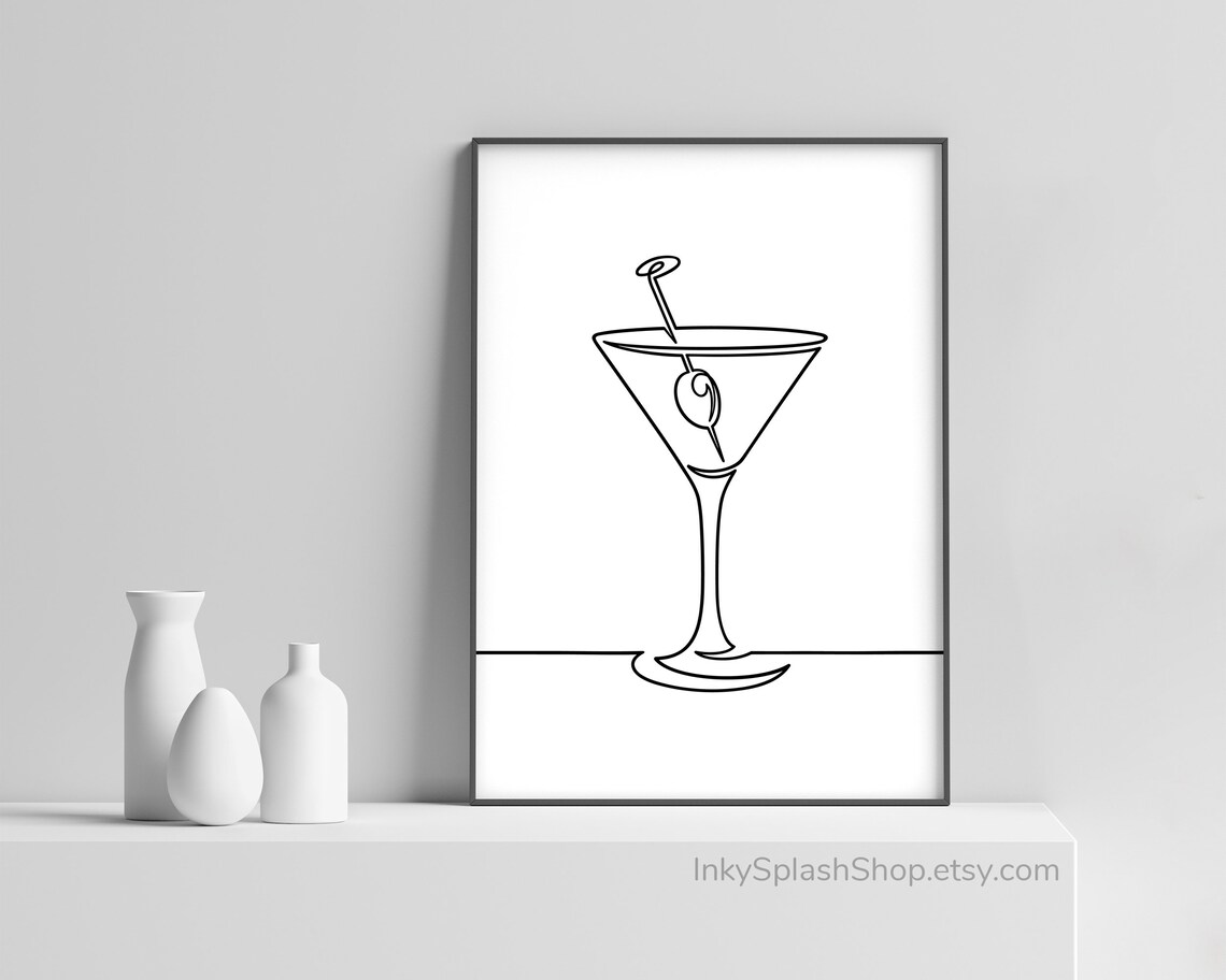 Cocktail One Line Art Printable Martini Glass Minimalist Drawing Print ...