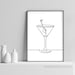 Cocktail One Line Art Printable Martini Glass Minimalist Drawing Print ...