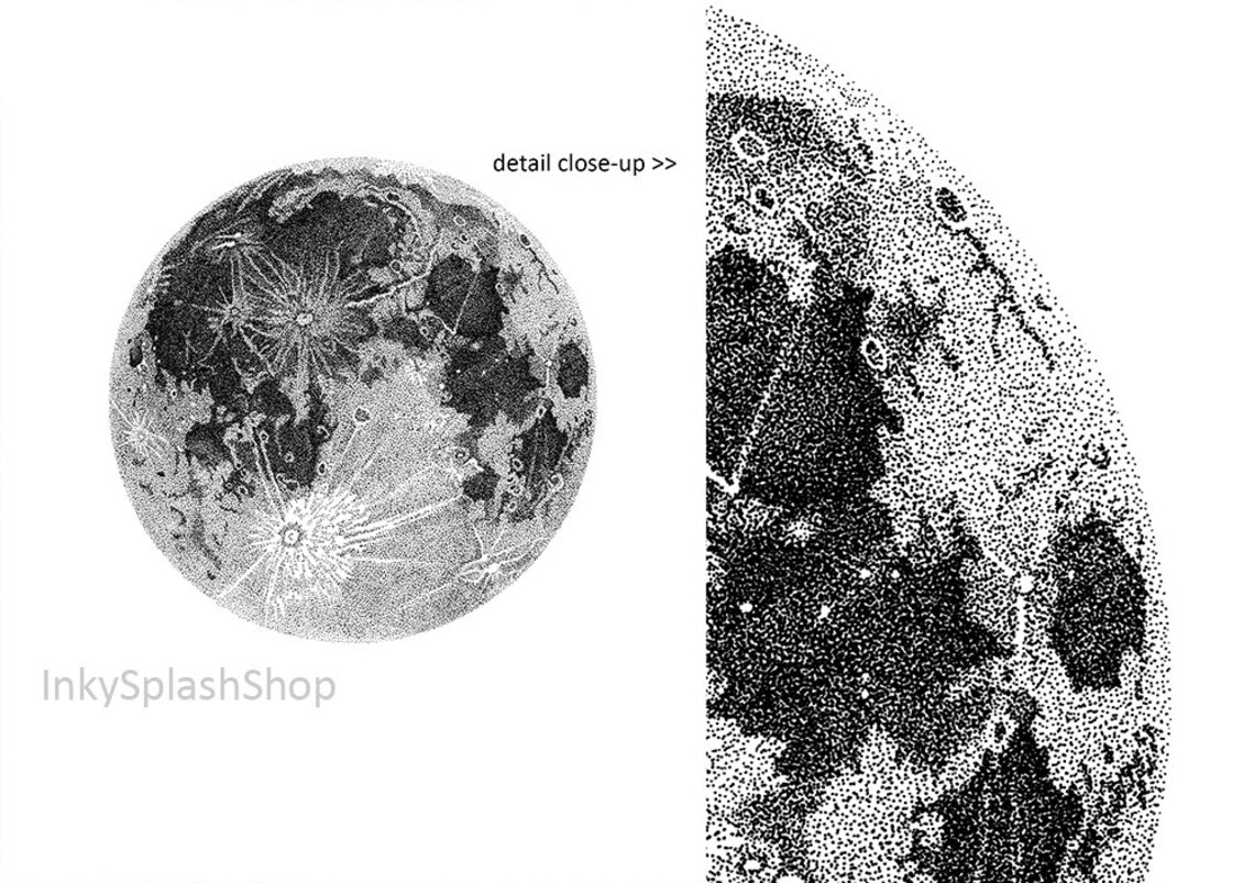 Moon Wall Art PRINTABLE Space Artwork Bedroom Decor Full Moon Ink ...
