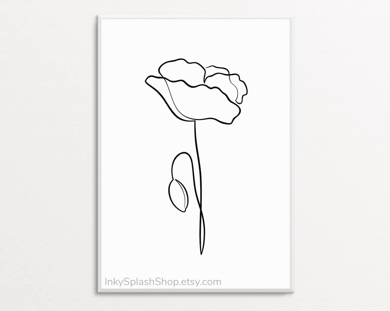 Poppy One Line Drawing Printable Simple Black & White Flower Print ...