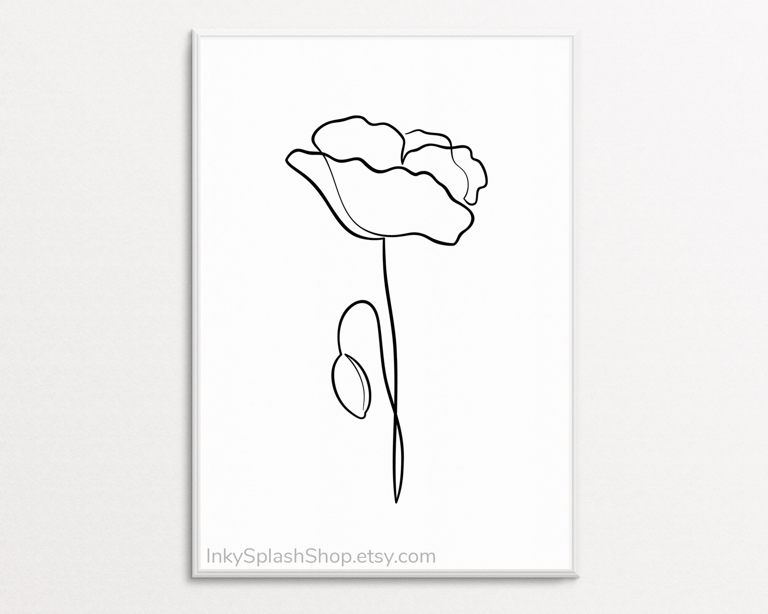 Poppy One Line Drawing Printable Simple Black & White Flower Print ...