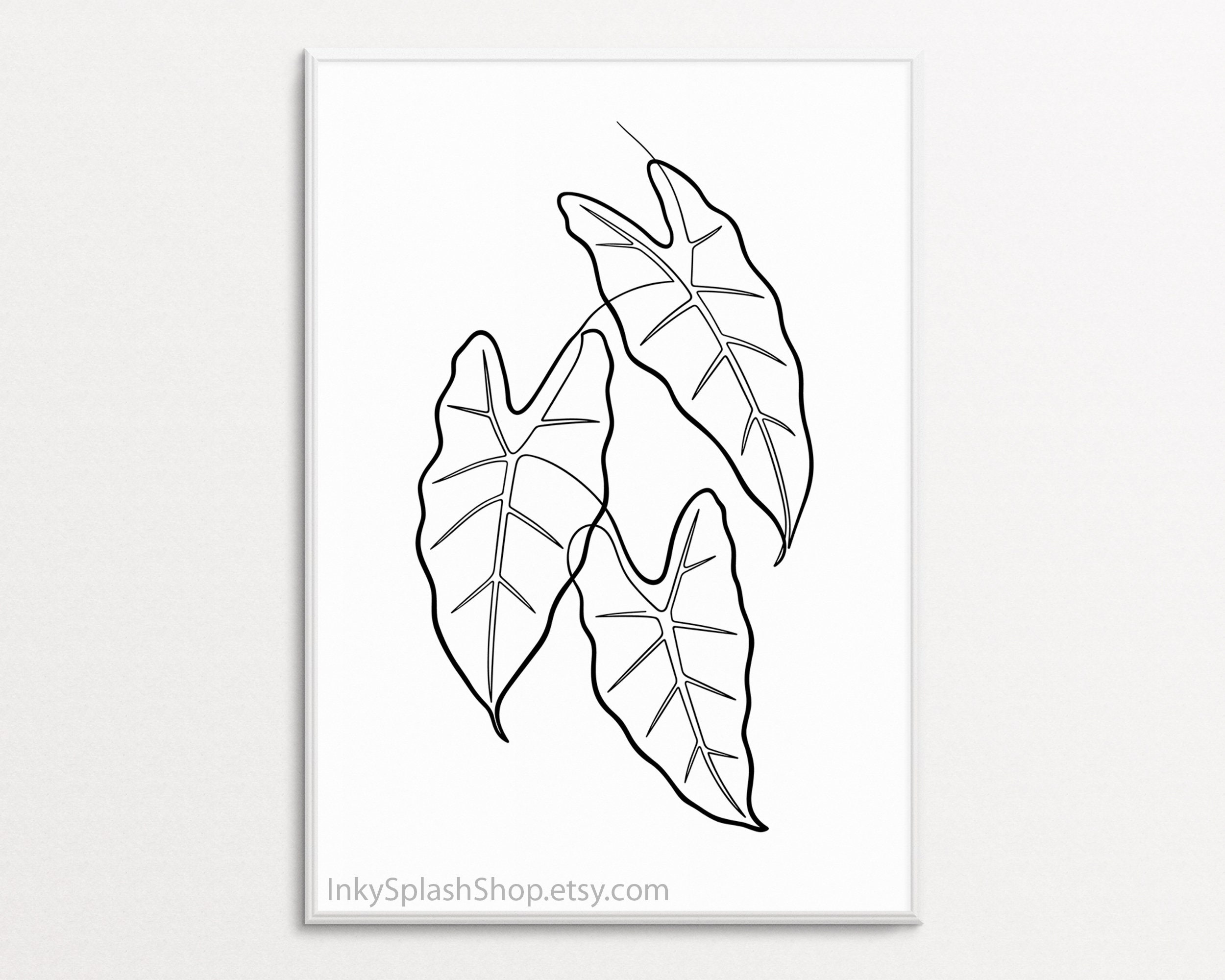 Alocasia Leaves One Line Art. Tropical Plant Drawing. Minimalist Wall ...