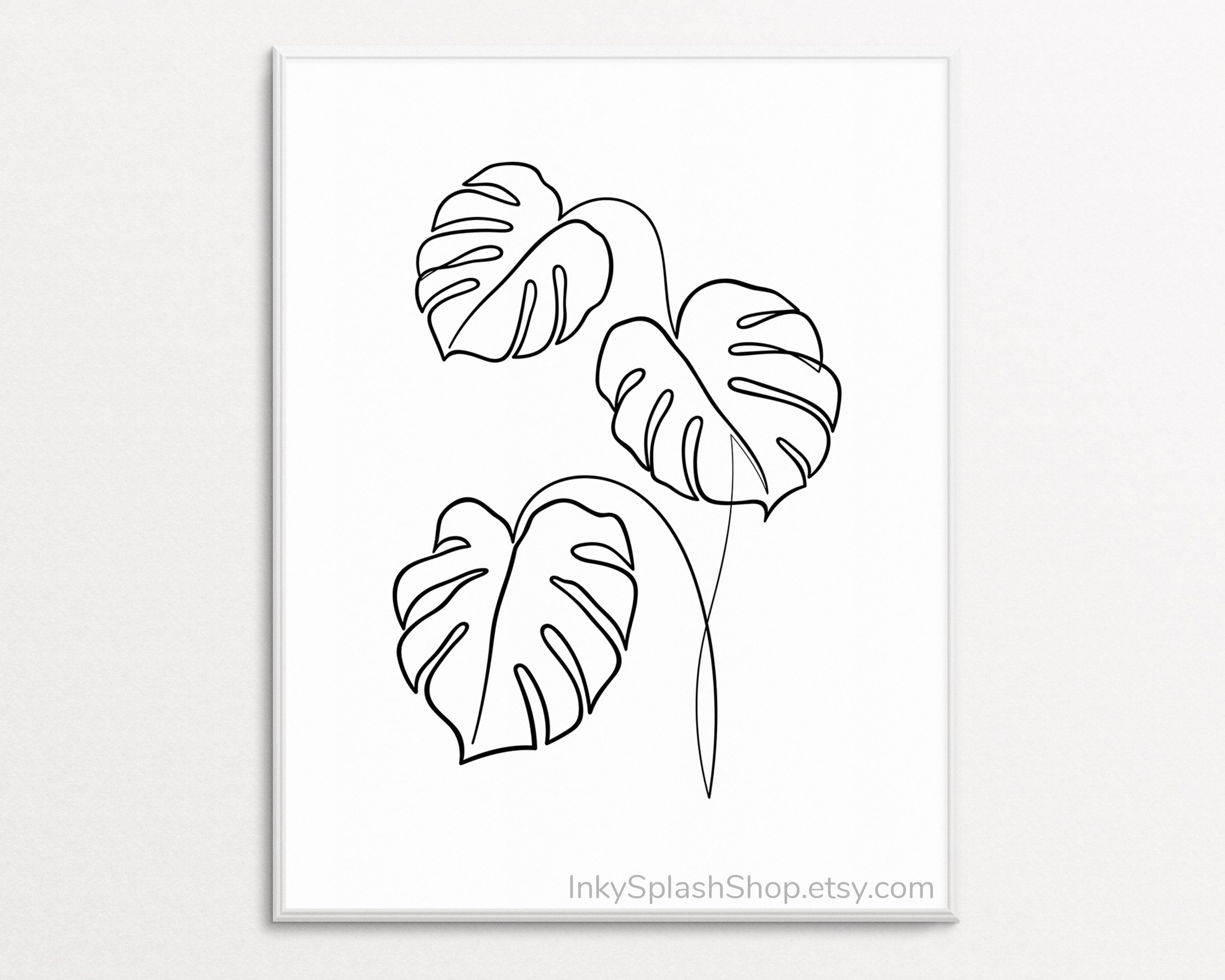 Monstera One Line Drawing Printable. Minimalist Tropical Leaves Print ...