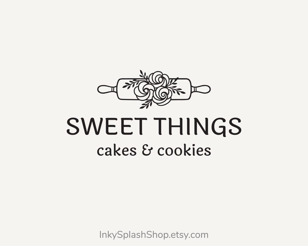 Premade Baking Logo Customized Rolling Pin Floral Logo for Bakery ...