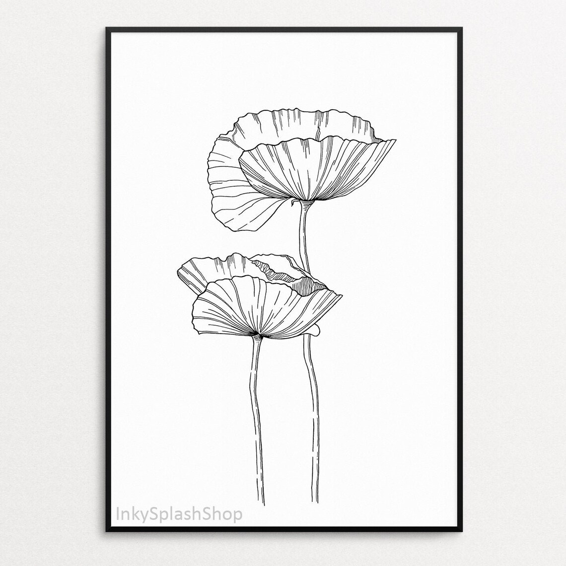Poppies Art Print Two Poppy Flowers Ink Drawing Printable - Etsy