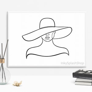Woman in Hat One Line Drawing Abstract Female Face Printable - Etsy