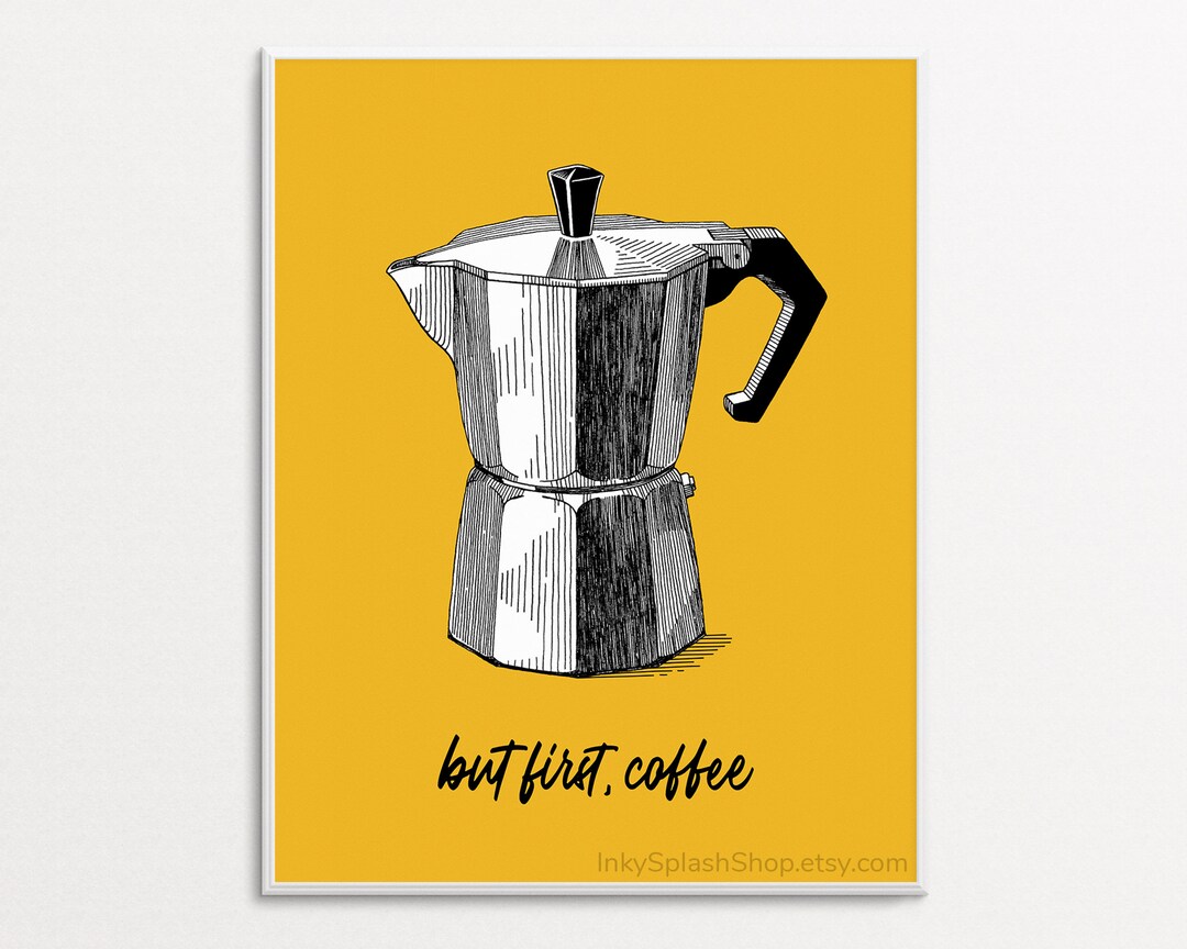 Moka Pot Printable Drawing. Mustard Yellow Coffee Print. Modern Kitchen ...