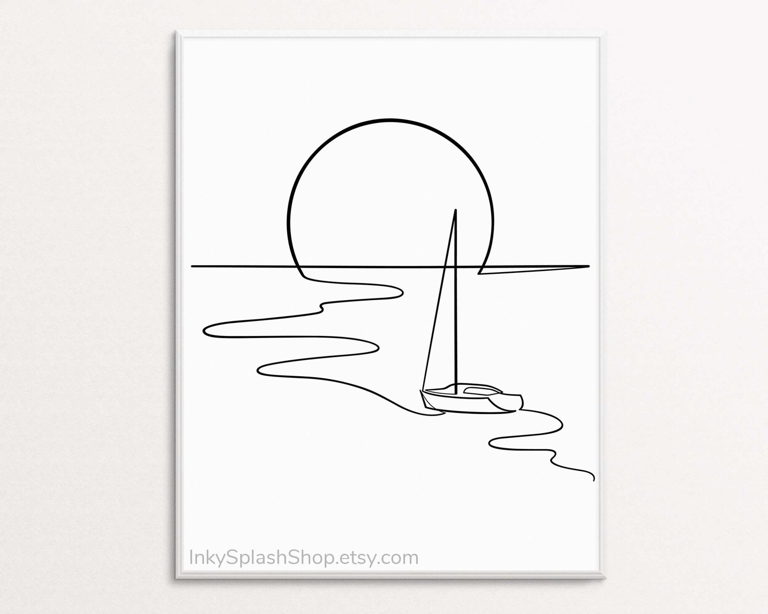 Sailing Boat and Sun Minimalist Print Simplistic Seascape With Yacht ...