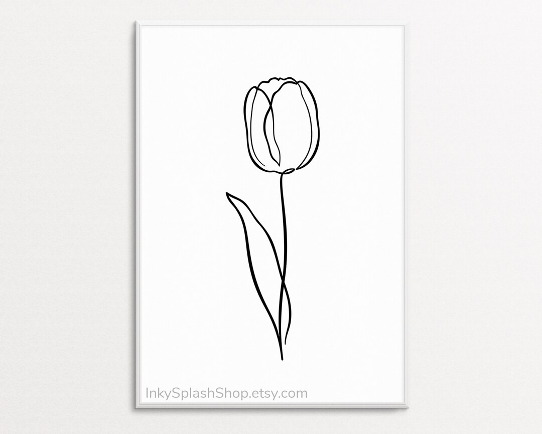 Tulip One Line Drawing Printable Simple Flower Wall Art Elegant Room ...