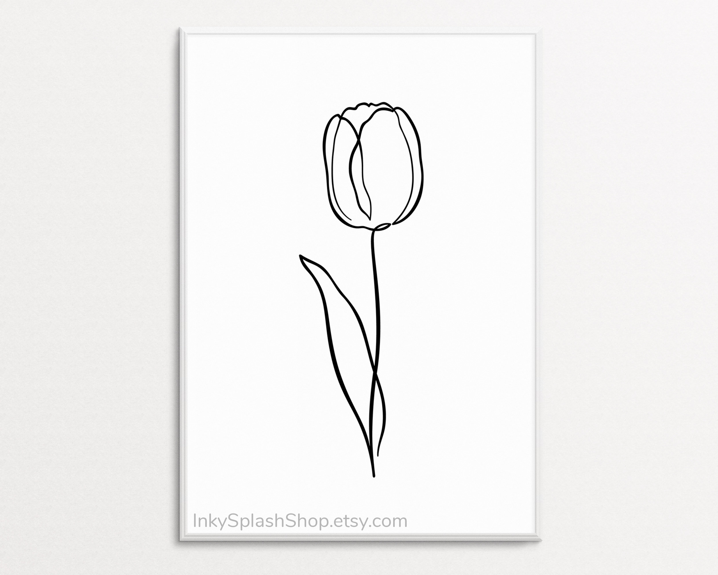 Tulip One Line Drawing Printable Simple Flower Wall Art Elegant Room ...