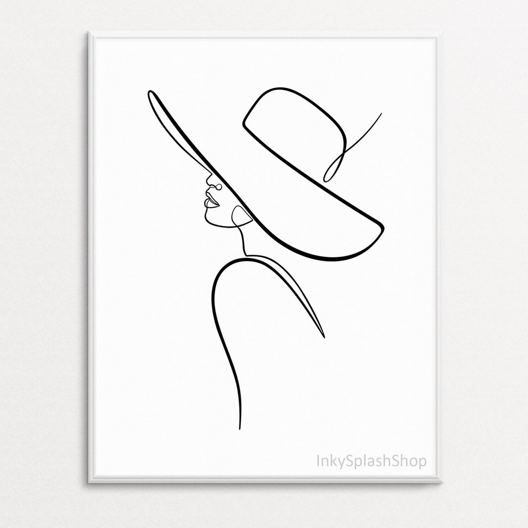 Woman Face One Line Drawing Elegant Female Figure in Hat - Etsy