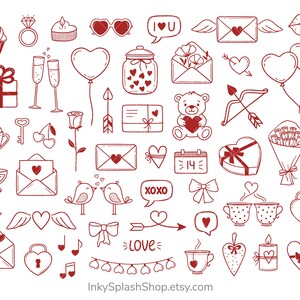 Valentines Day Clip Art Bundle. Hand Drawn Love Doodles Pack. Romantic ...