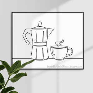 Coffee Line Art Printable Moka Pot and Cup Continuous Line Drawing ...